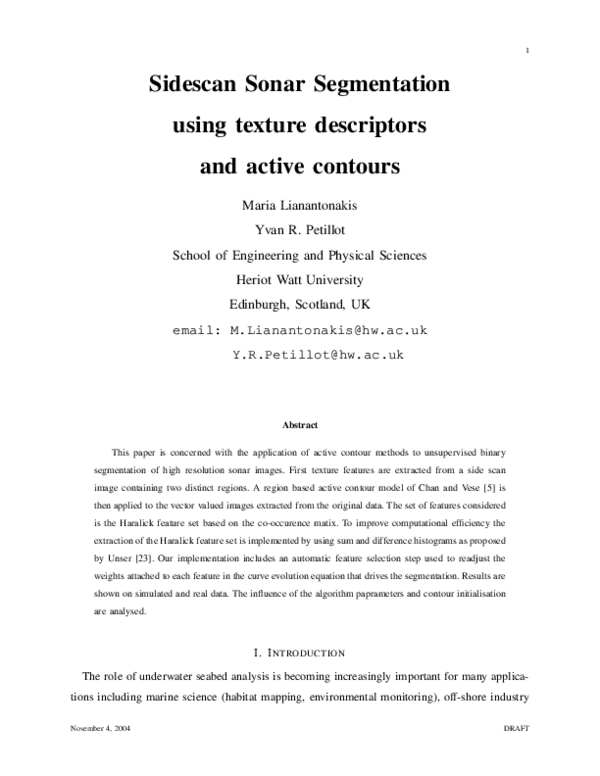 Pdf Sidescan Sonar Segmentation Using Texture Descriptors And Active 2482