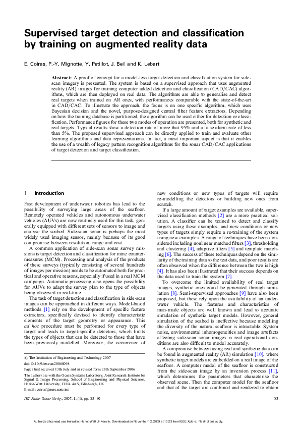 Pdf Supervised Target Detection And Classification By Training On Augmented Reality Data