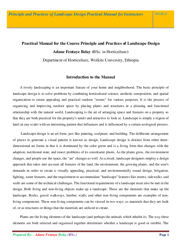 (PDF) Principle and Practices of Landscape Design Practical Manual for ...