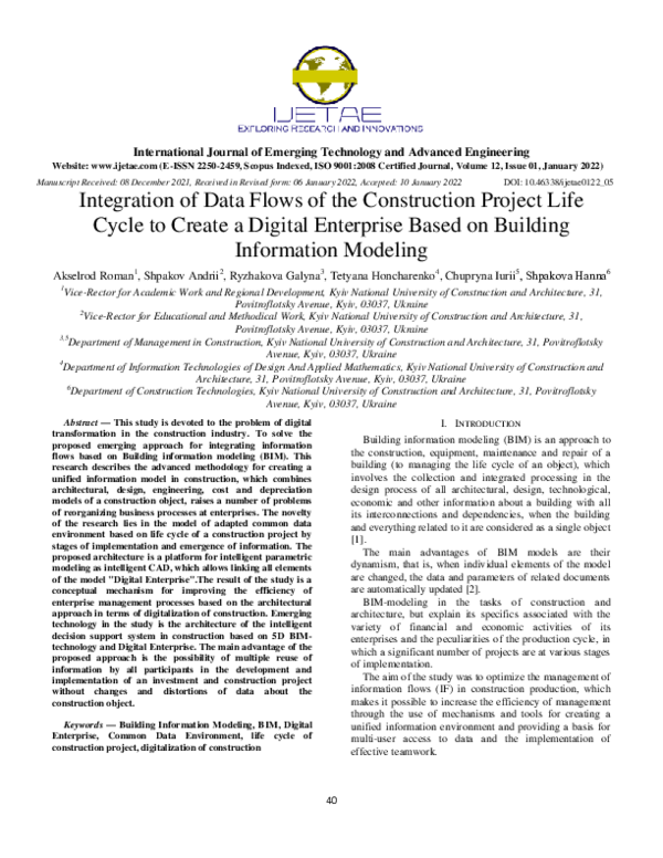 (PDF) Integration of Data Flows of the Construction Project Life Cycle to Create a Digital ...