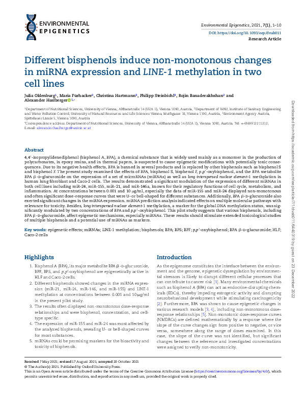 (PDF) Different bisphenols induce non-monotonous changes in miRNA ...