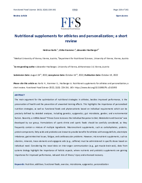 (PDF) Nutritional supplements for athletes and personalization; a short ...