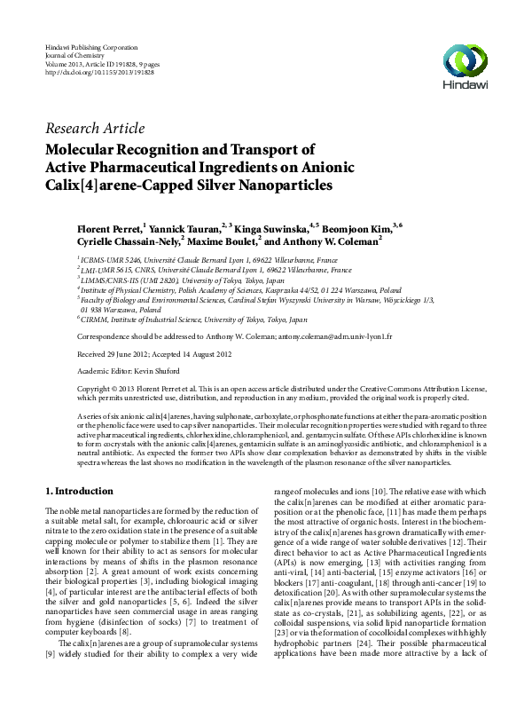 (PDF) Molecular Recognition and Transport of Active Pharmaceutical ...