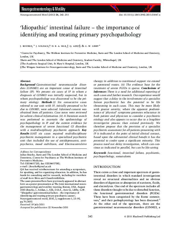 (PDF) ‘Idiopathic’ intestinal failure - the importance of identifying ...