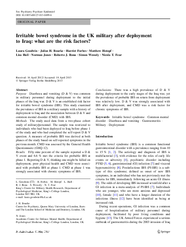 (PDF) Irritable bowel syndrome in the UK military after deployment to ...