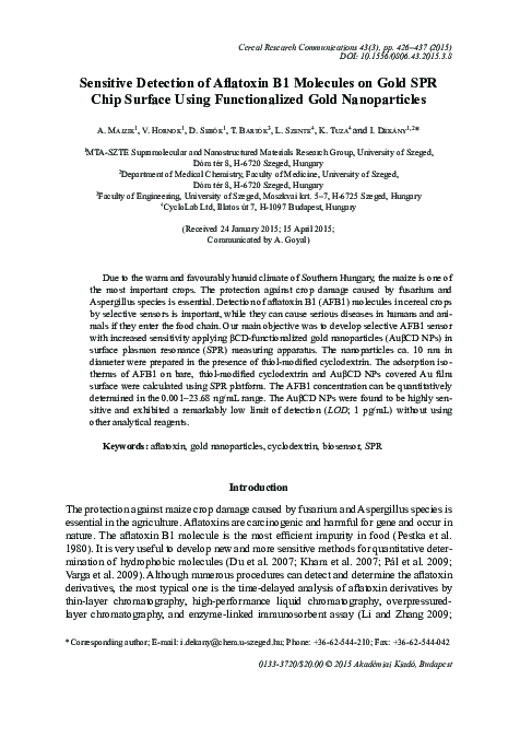 (PDF) Sensitive detection of aflatoxin B1 molecules on gold SPR chip ...