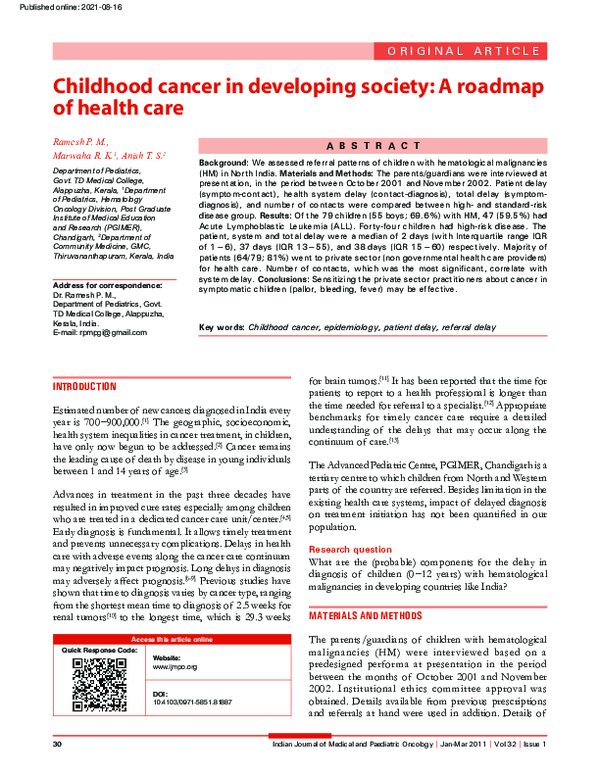 (PDF) Childhood cancer in developing society: A roadmap of health care