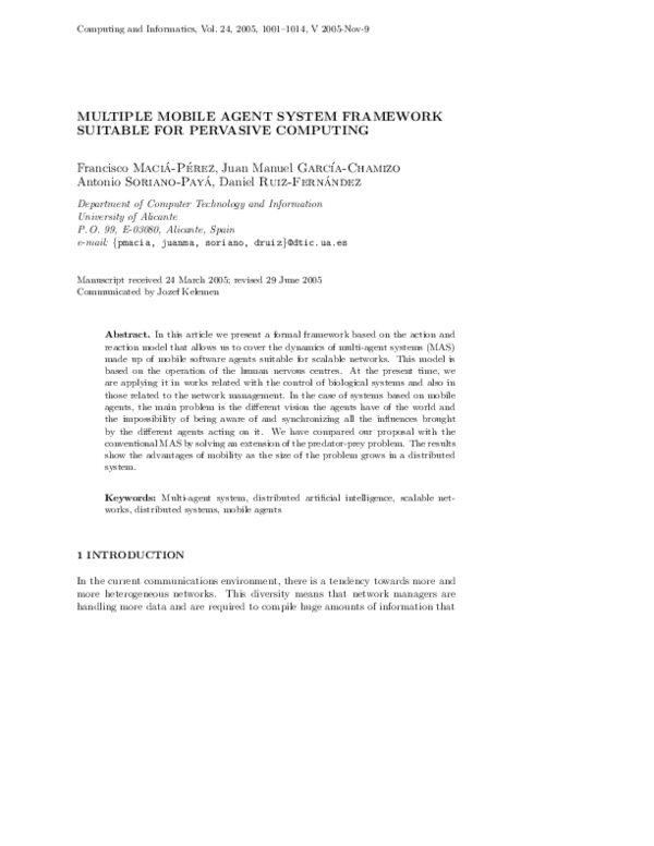 (PDF) Multiple mobile agent system framework suitable for pervasive computing