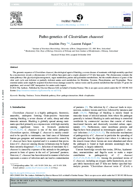 (PDF) Patho-genetics of Clostridium chauvoei