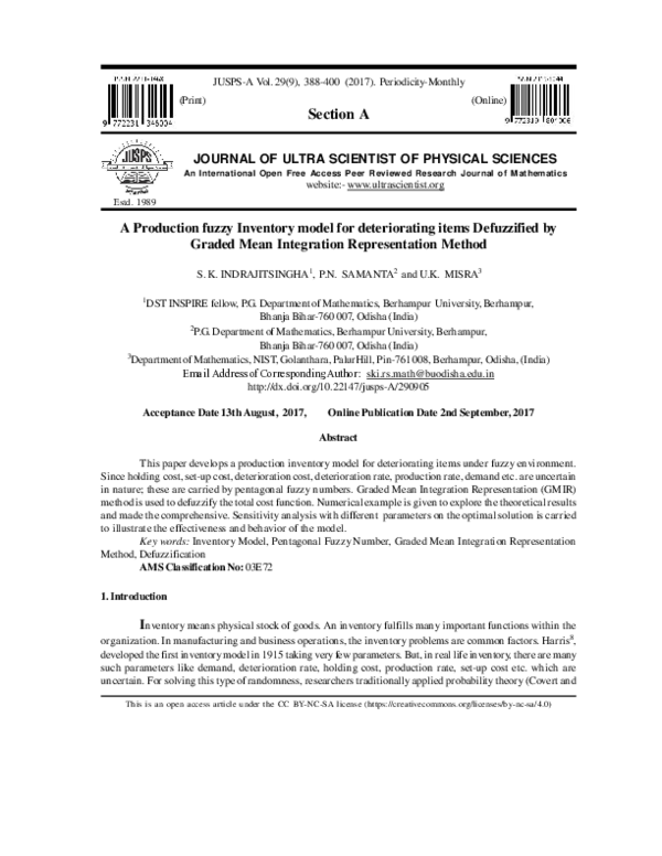 (PDF) A Production fuzzy Inventory model for deteriorating items Defuzzified by Graded Mean ...