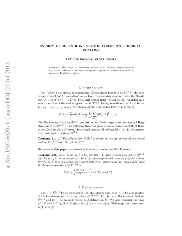 (PDF) Energy of solenoidal vector fields on spherical domains