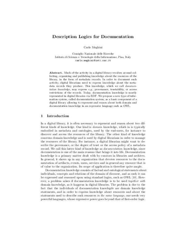(PDF) Description Logics for Documentation