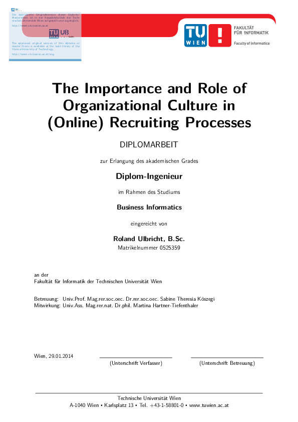 (PDF) The importance and role of organizational culture in (online) recruiting processes