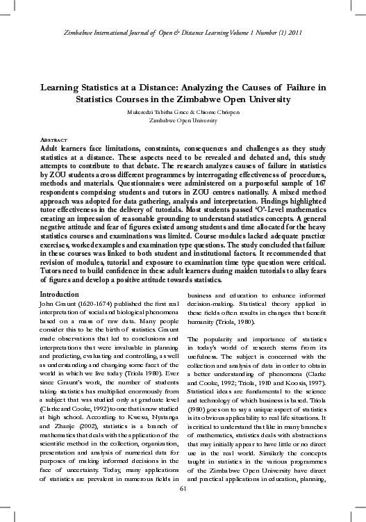 (PDF) Learning Statistics at a Distance: Analyzing the Causes of ...