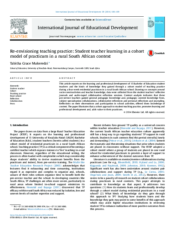 Re-envisioning teaching practice: Student teacher learning in a cohort ...