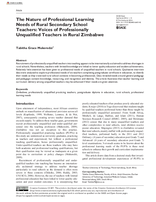 (PDF) The Nature of Professional Learning Needs of Rural Secondary ...