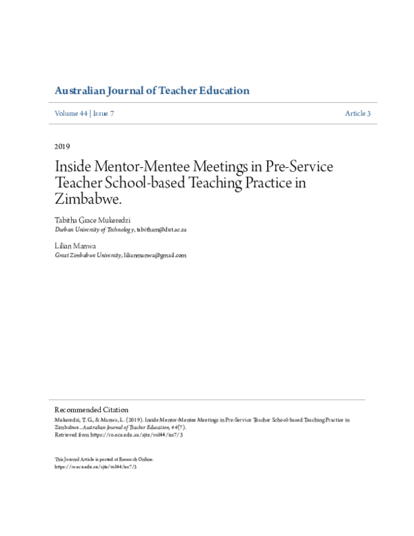 (PDF) Inside Mentor-Mentee Meetings in Pre-Service Teacher School-based ...