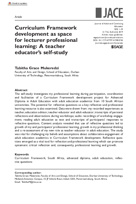 (PDF) Curriculum Framework development as space for lecturer professional learning: A teacher ...