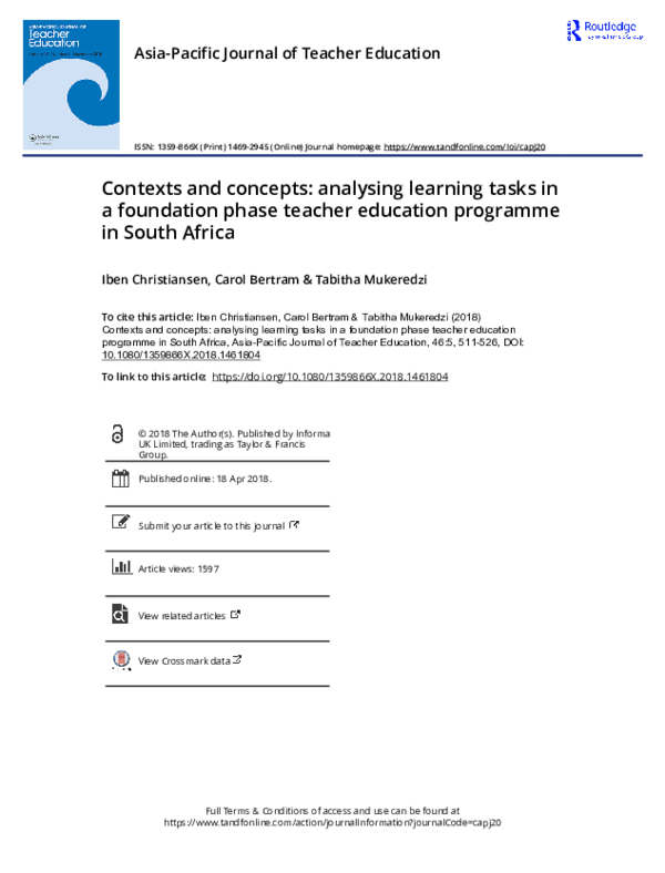 (PDF) Analyzing Learning Tasks in South African Teacher Education