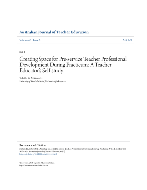 (PDF) Creating Space for Pre-service Teacher Professional Development During Practicum: A ...