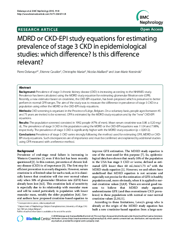 (PDF) MDRD or CKD-EPI study equations for estimating prevalence of ...