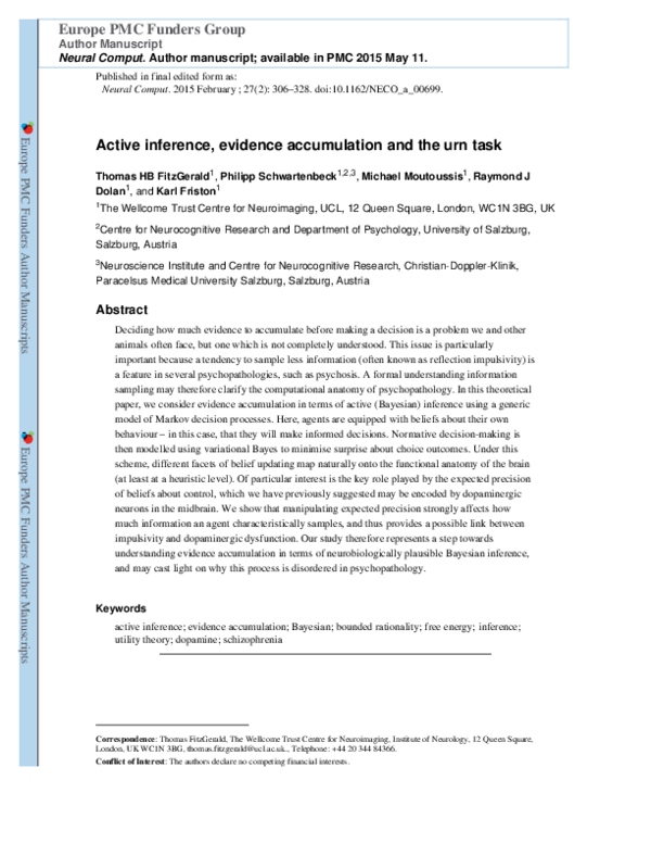 (PDF) Active inference, evidence accumulation, and the urn task