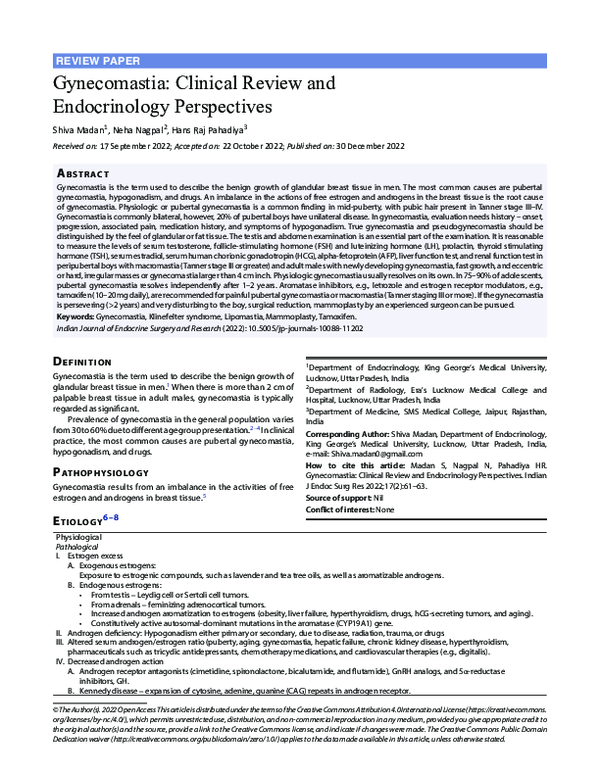 (PDF) Gynecomastia: Clinical Review and Endocrinology Perspectives
