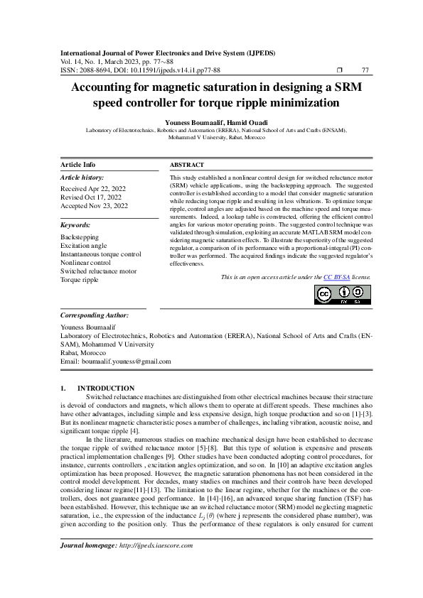 Pdf Accounting For Magnetic Saturation In Designing A Srm Speed