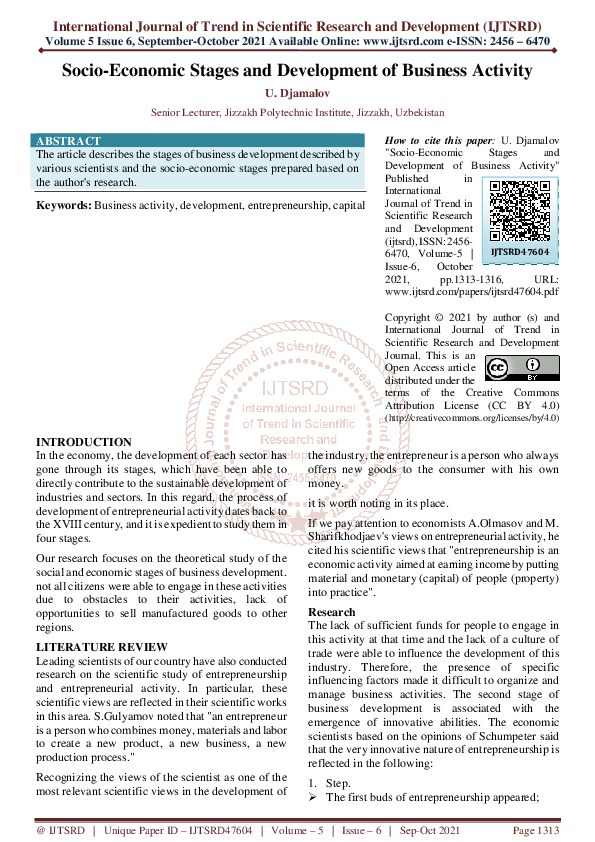 (PDF) Socio-Economic Stages and Development of Business Activity