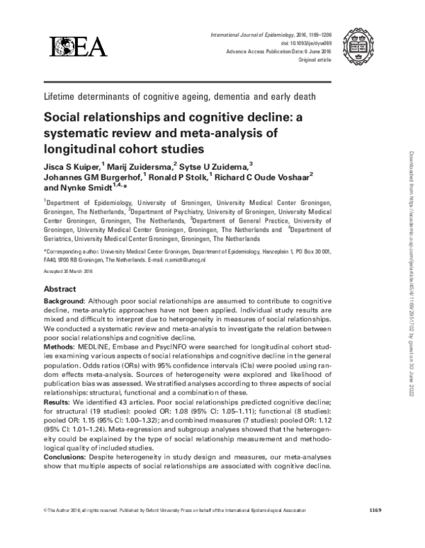 (PDF) Social relationships and cognitive decline: a systematic review ...