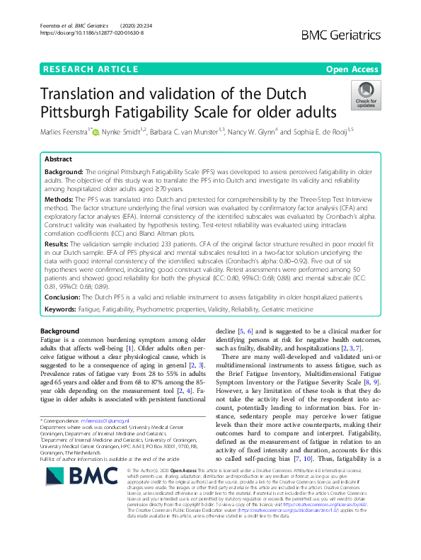 (PDF) Translation and validation of the Dutch Pittsburgh Fatigability ...