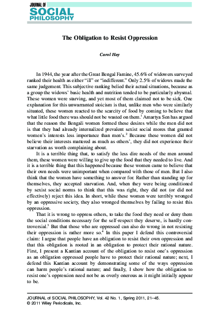 (PDF) The Obligation to Resist Oppression