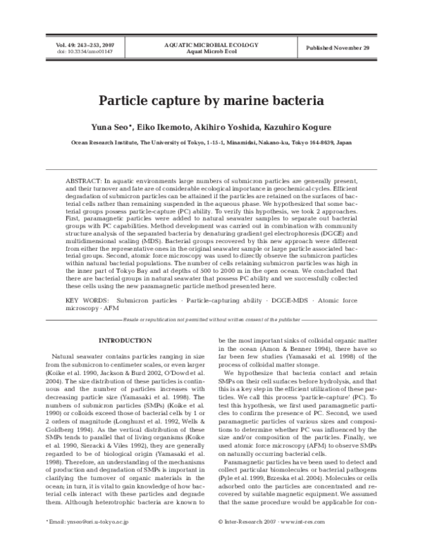 (PDF) Particle capture by marine bacteria