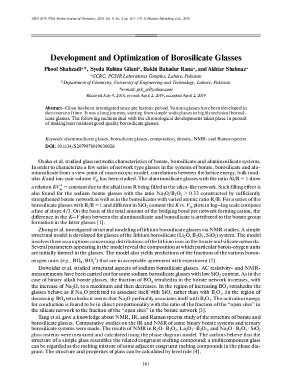 (PDF) Development and Optimization of Borosilicate Glasses
