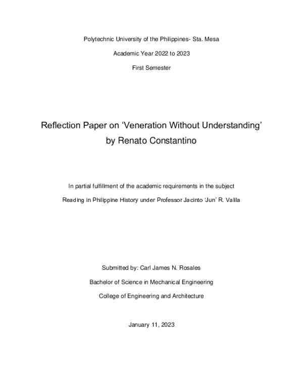 (PDF) Reflection Paper on ‘Veneration Without Understanding’ by Renato ...