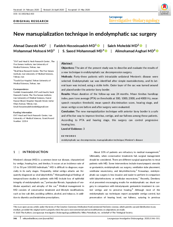 (PDF) New marsupialization technique in endolymphatic sac surgery