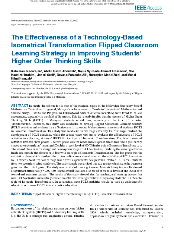 (PDF) The Effectiveness of a Technology-Based Isometrical Transformation Flipped Classroom ...