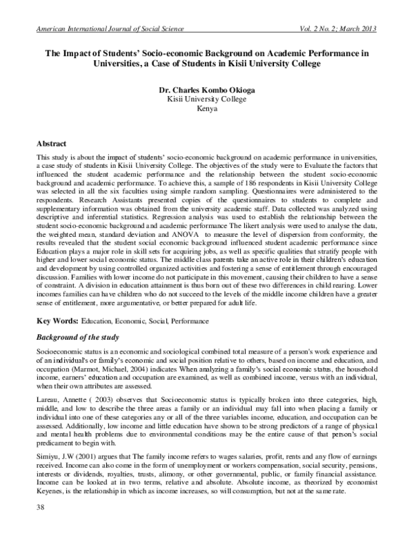 (PDF) The Impact of Students ’ Socio-economic Background on Academic ...