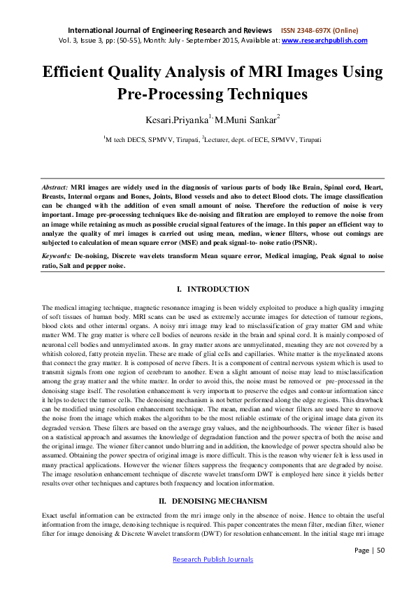 (PDF) Efficient Quality Analysis of MRI Images Using Pre-Processing Techniques