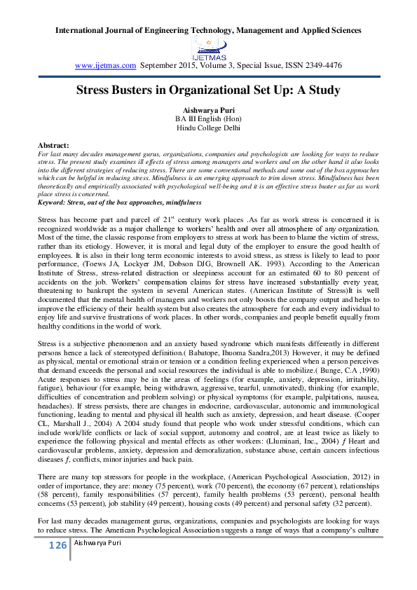 (PDF) Stress Busters in Organizational Set Up: A Study