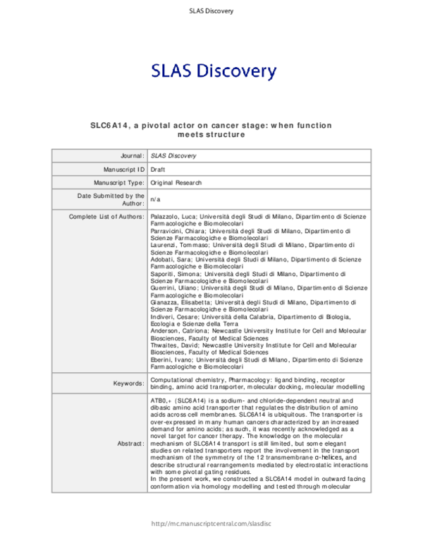 (PDF) SLC6A14, a Pivotal Actor on Cancer Stage: When Function Meets ...