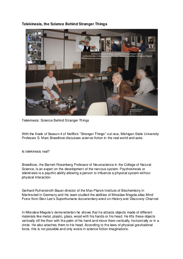 (PDF) Telekinesis, the Science Behind Stranger Things