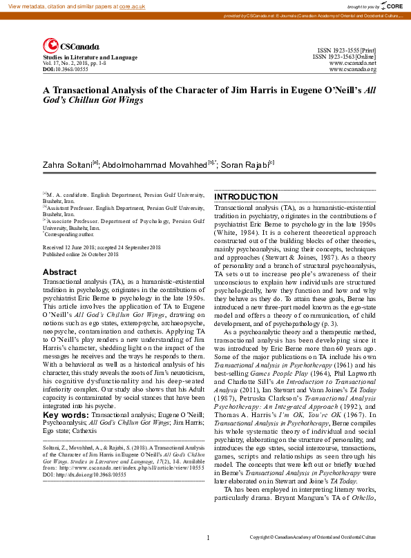 (PDF) A Transactional Analysis of the Character of Jim Harris in Eugene ...