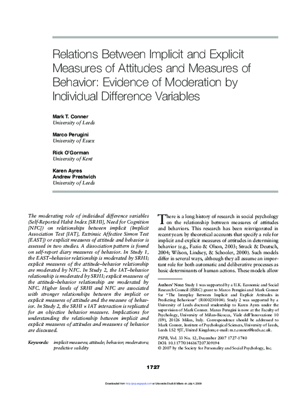 (PDF) Relations between implicit and explicit measures of attitudes and measures of behavior ...