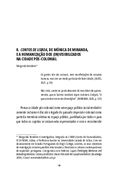 (PDF) Contos de Lisboa, de Mónica de Miranda, e a Humanização dos (In ...