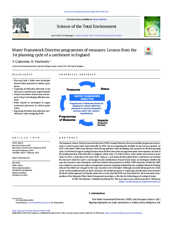 (PDF) Water Framework Directive programmes of measures: Lessons from ...