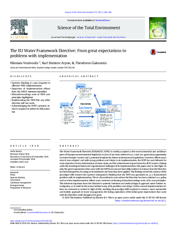 (PDF) The EU Water Framework Directive: From great expectations to ...