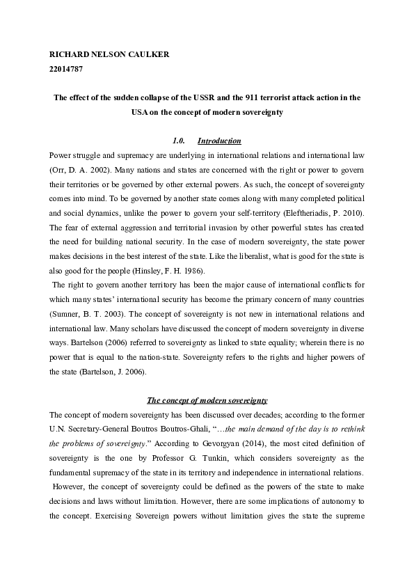 The effect of the sudden collapse of the USSR and the 911 terrorist ...