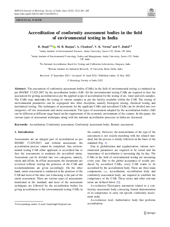 Pdf Accreditation Of Conformity Assessment Bodies In The Field Of Environmental Testing In India