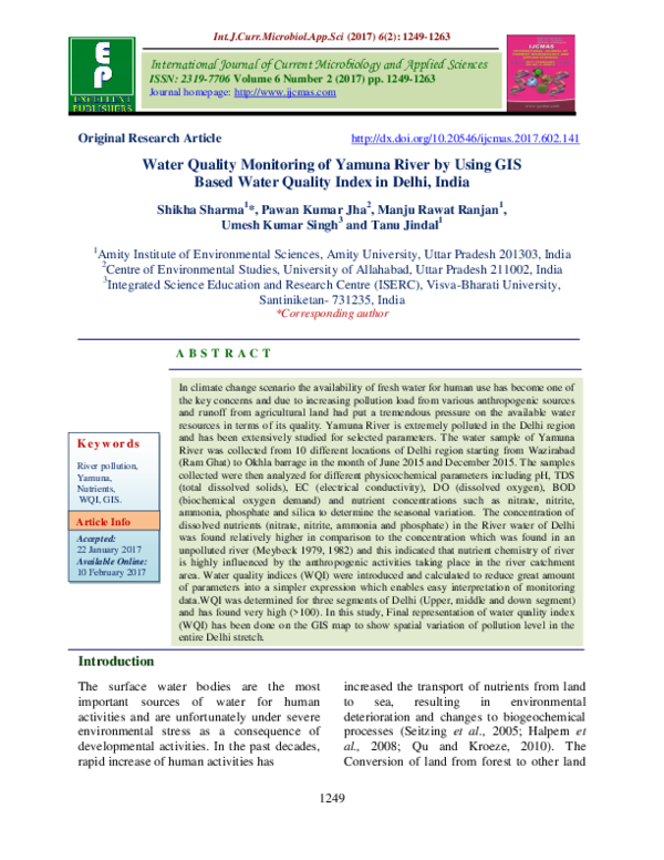 (PDF) Water Quality Monitoring of Yamuna River by Using GIS Based Water ...